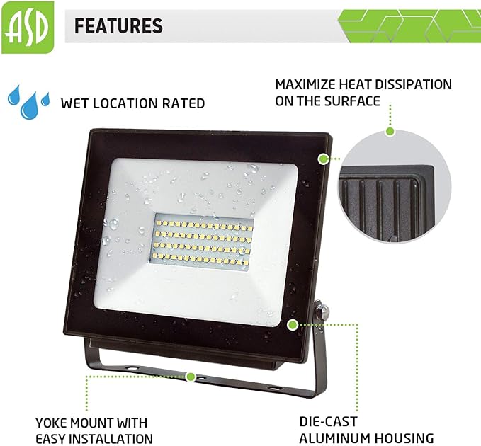 2 PACK - ASD 50w LED Flood Light yoke trunnion mount dark brown chassi ...