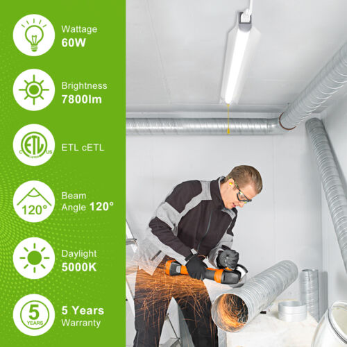 2 Pack 60w LED Shop Light Linkable 7800 Lumens 5k Daylight White 5yr W ...